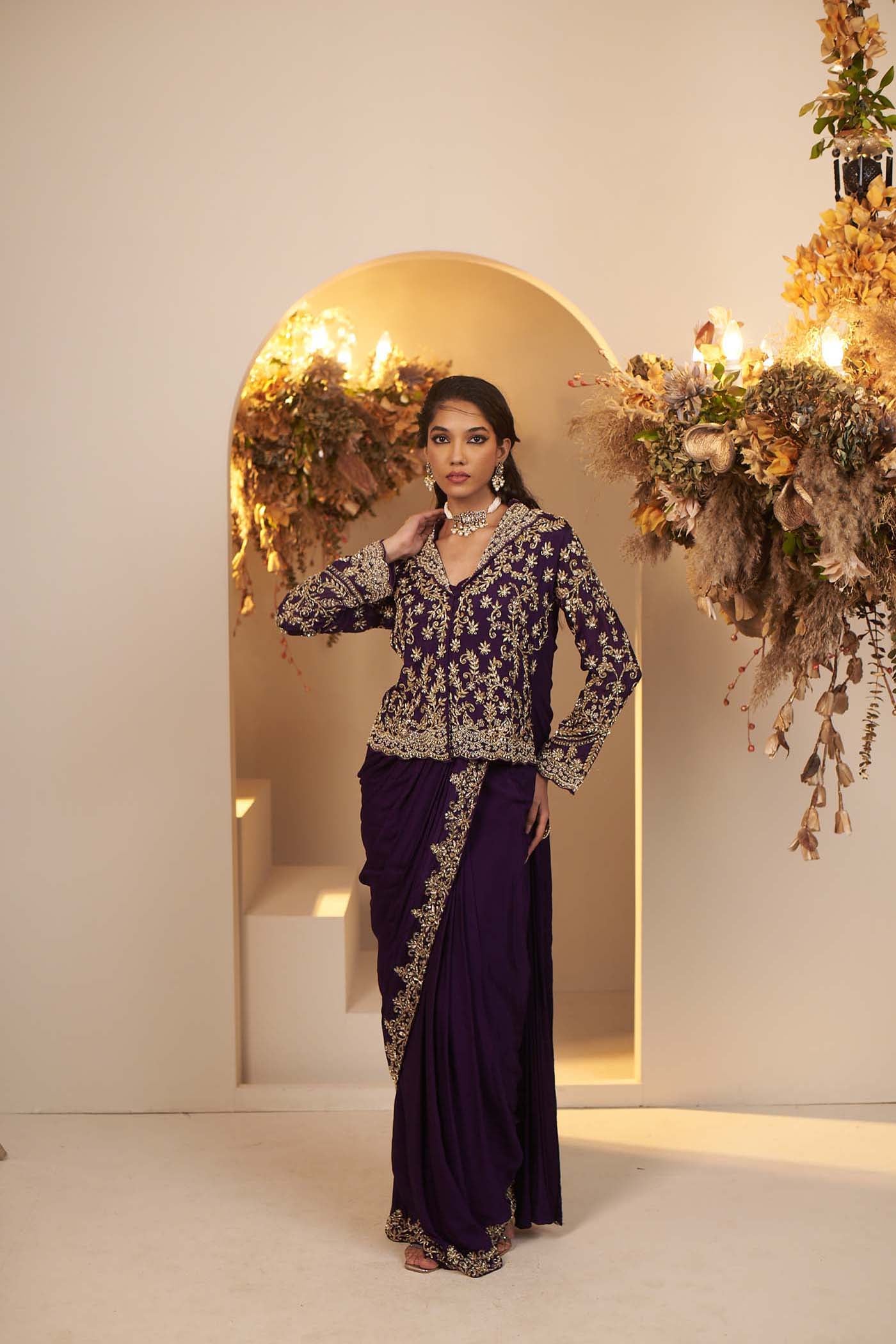Deep Purple pleated stitched saree