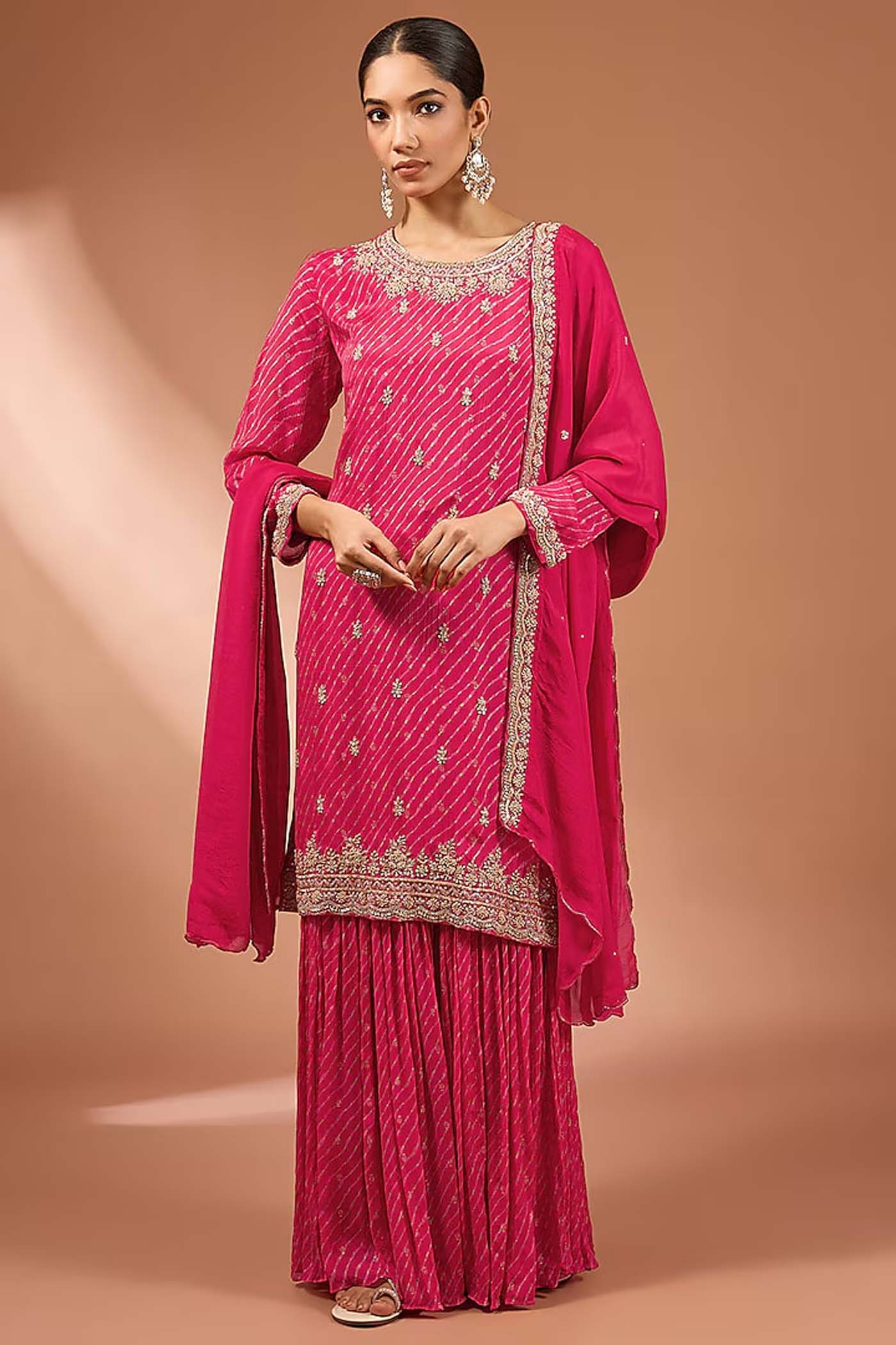 Cherry Red Suit with Sharara and Dupatta